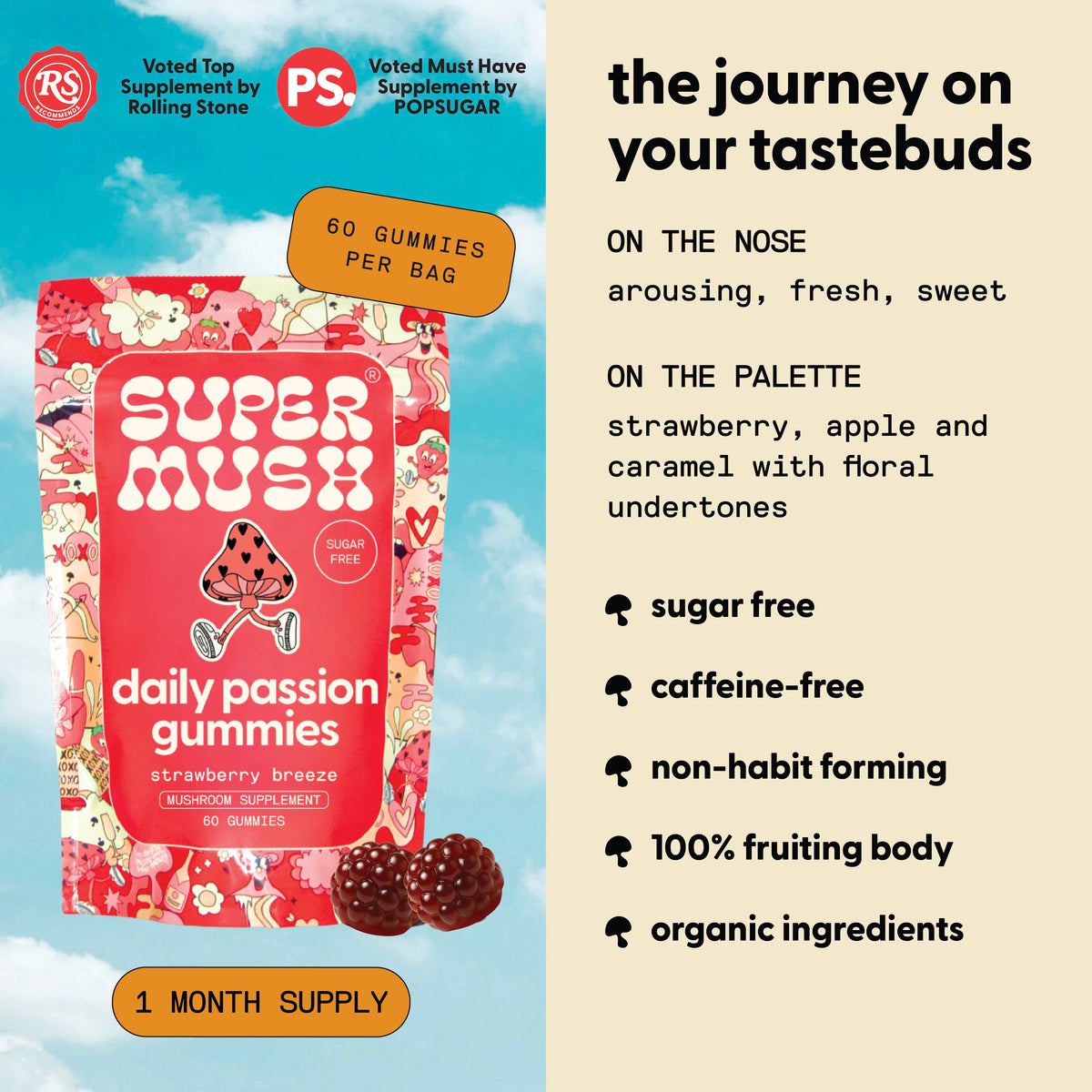 SuperMush | Daily Passion Mushroom Gummies To Boost Energy