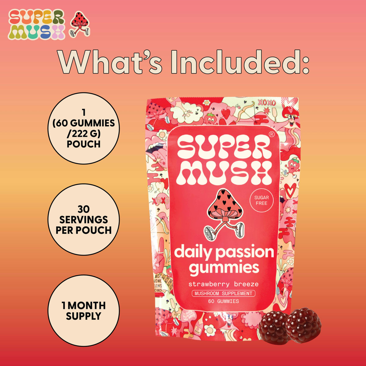 SuperMush | Daily Passion Mushroom Gummies To Boost Energy